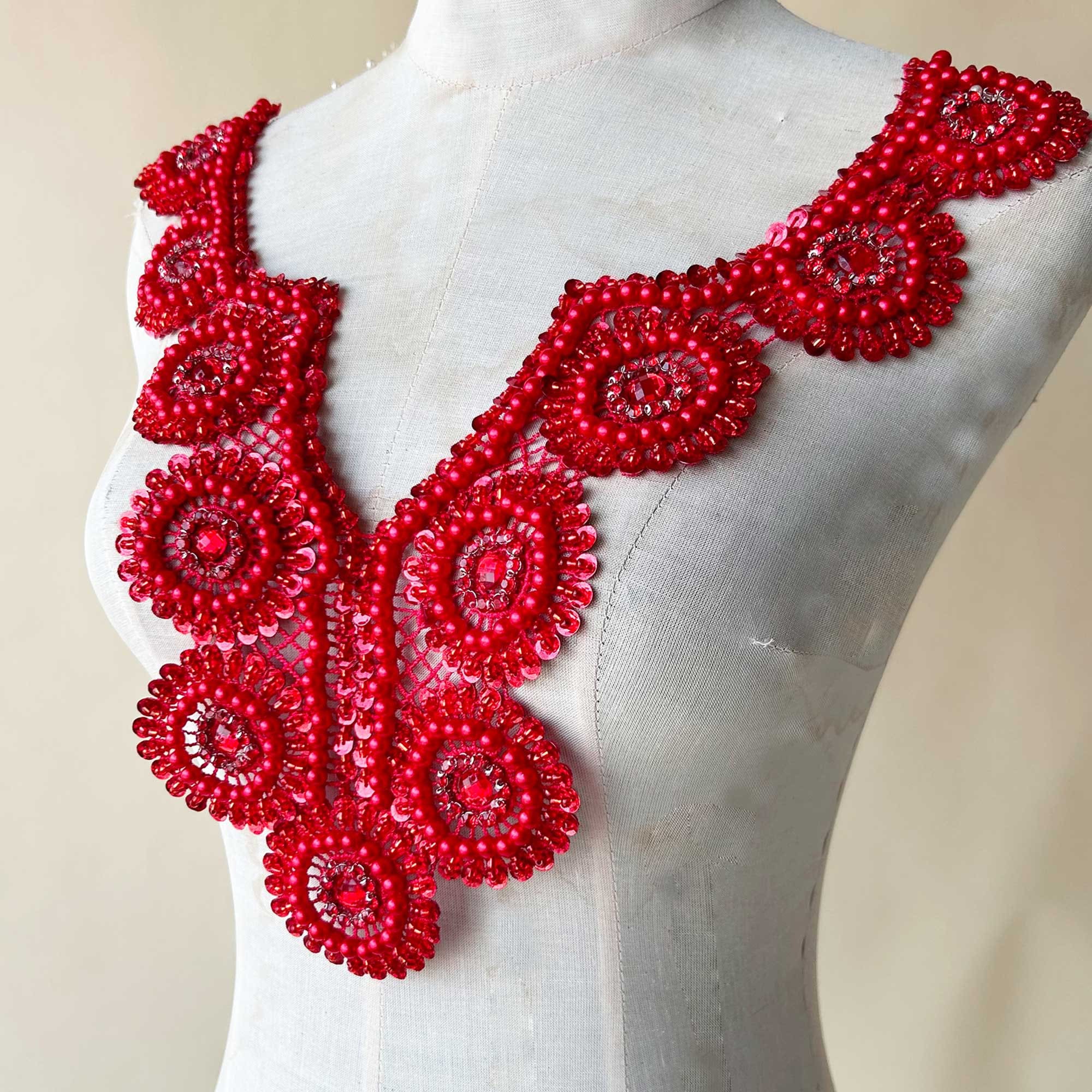 Beaded Neckline Trim Vintage Circle Pattern Ballgown Bodice Applique ...