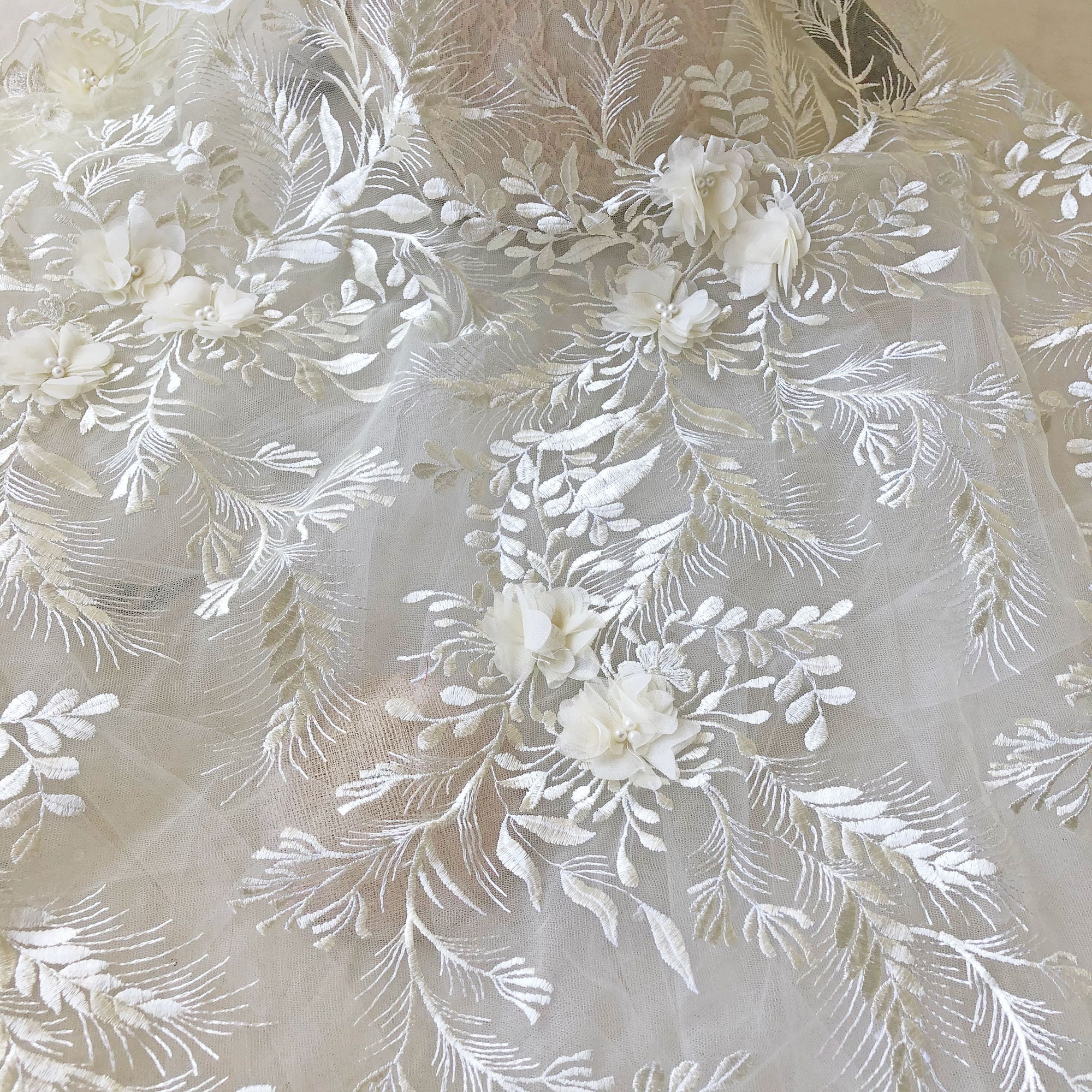 3D Chiffon Flower Lace Fabric by Yard Yellow Embroidery Flower Lace ...