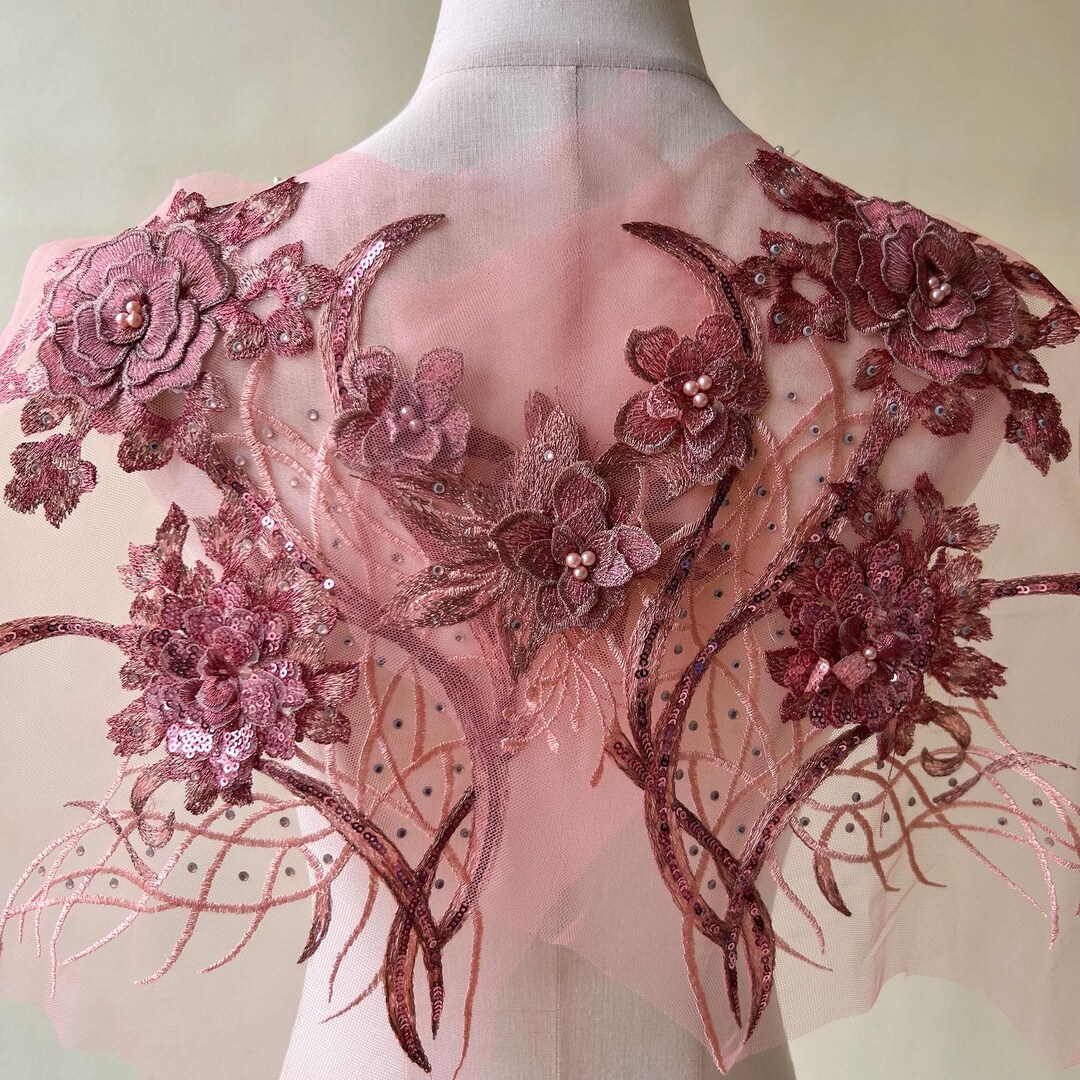 Shimmery Blossom Lace Patch Beaded Sequined Embroidery Flower Lace ...