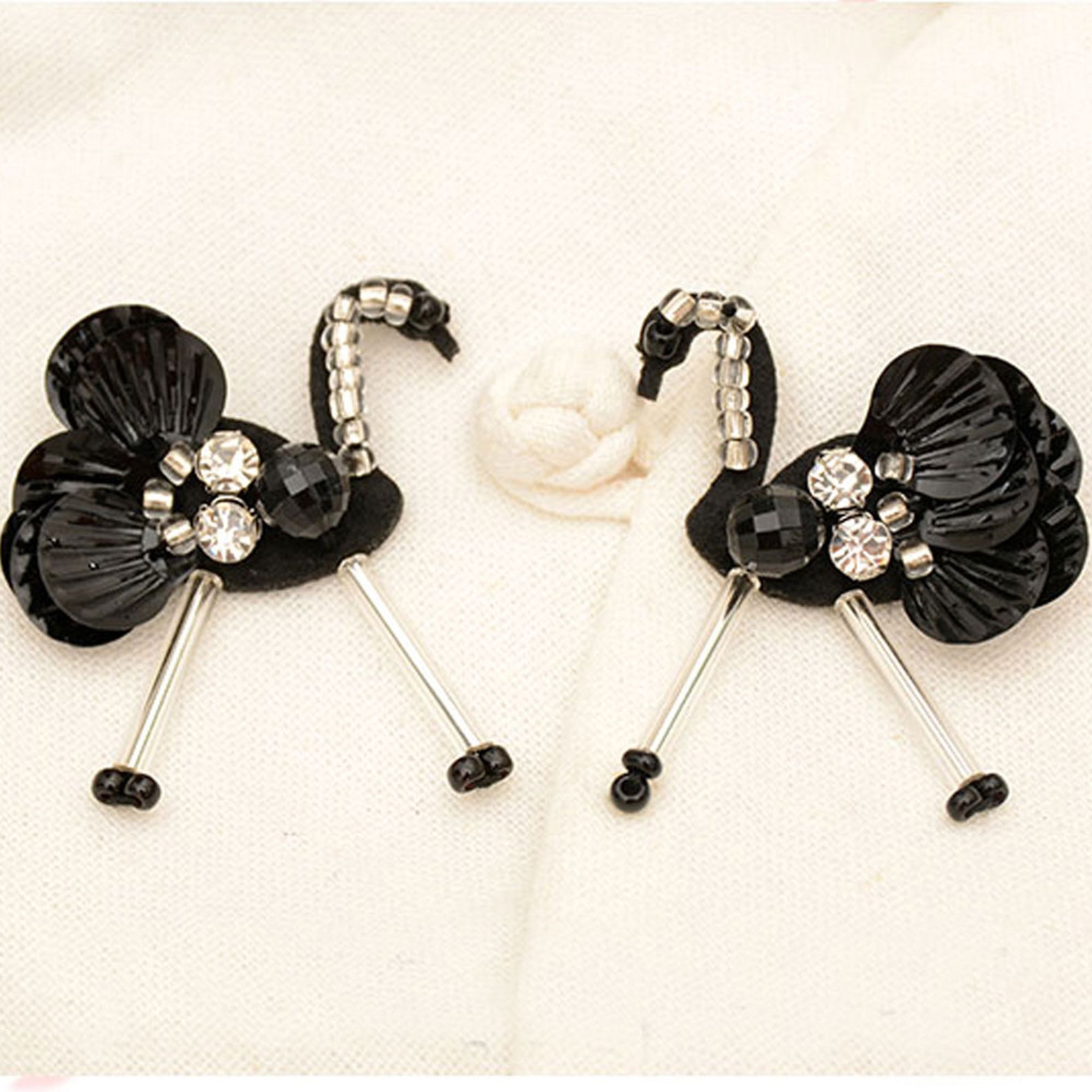 Couples Swan Applique Mirror Pair Beaded Birds Patch for DIY Craft ...