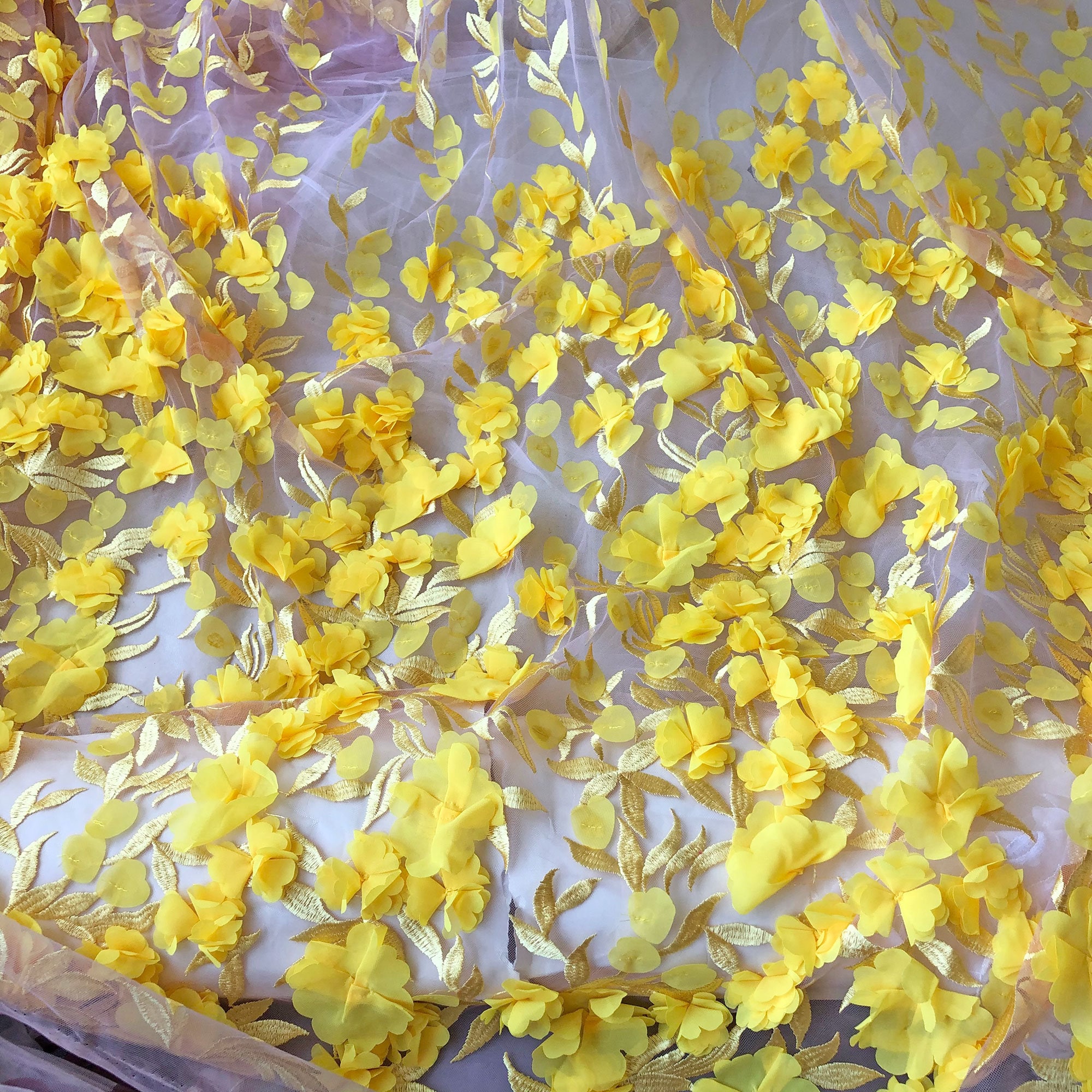 Yellow Chiffon Flower Lace Fabric by Yard Lovely Yellow | Etsy