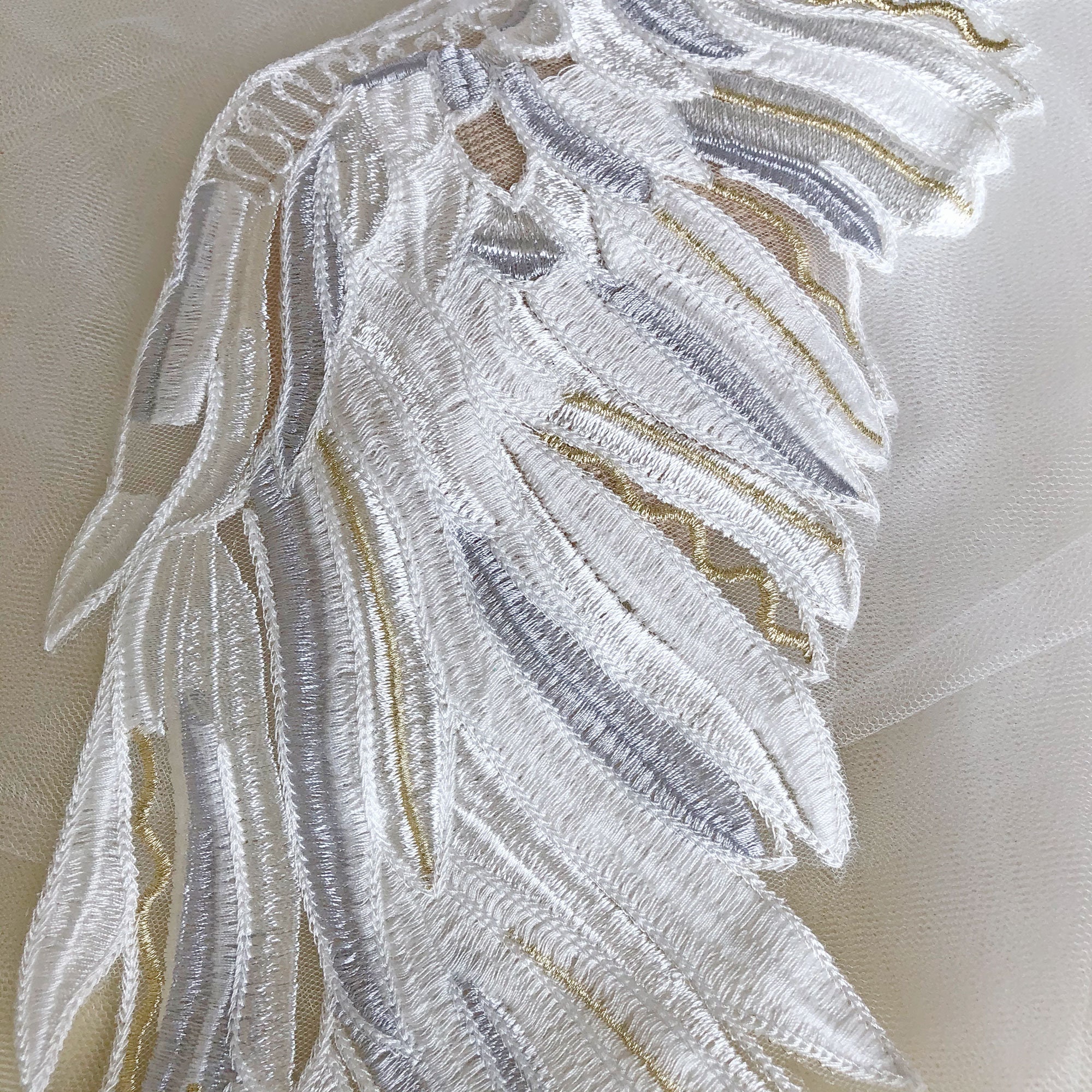 Silver White Angel Wings Lace Applique Mirror Pair Embroidery | Etsy