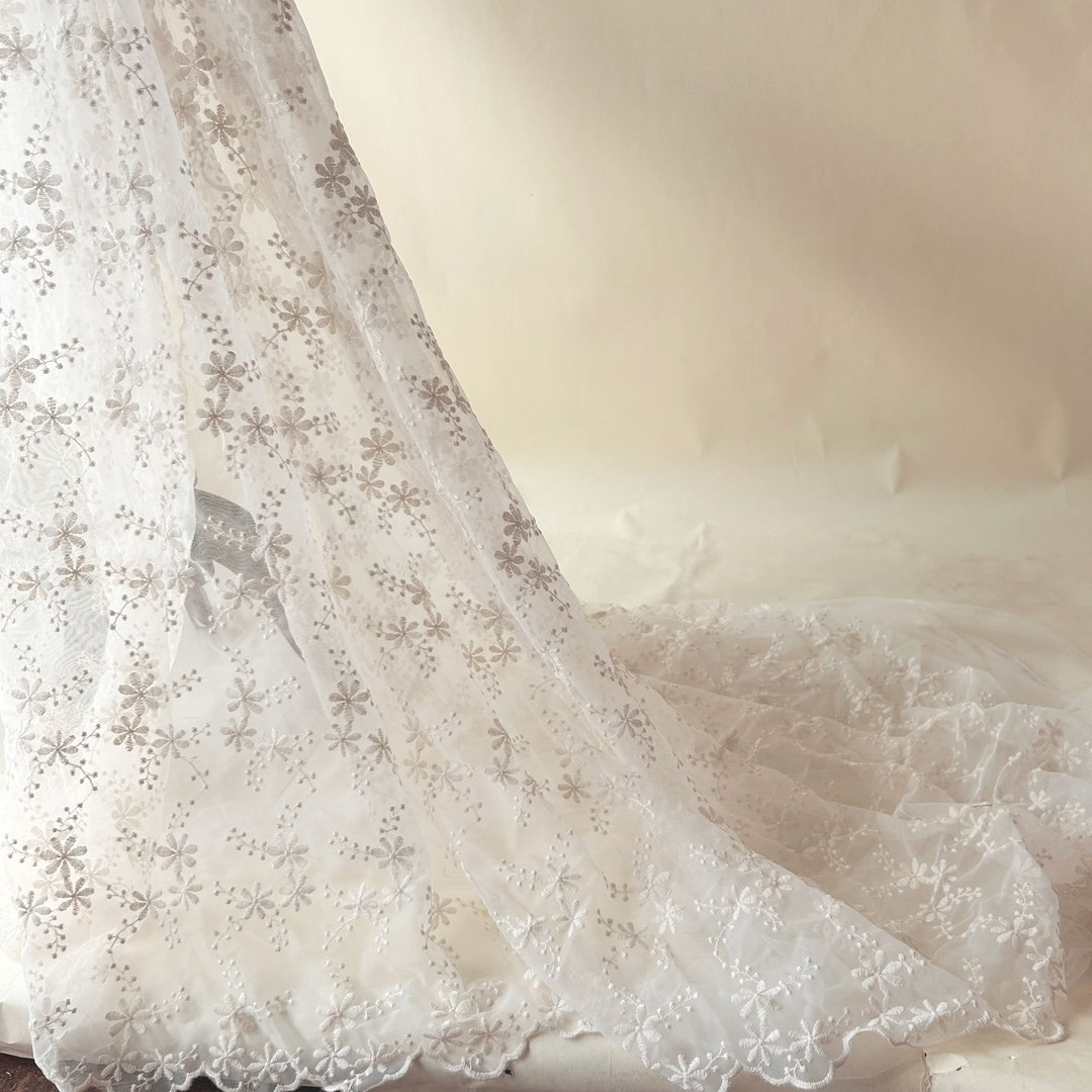 Beige Lace Fabric Flower Lace Embroidery Mesh Fabric for Bohemian ...