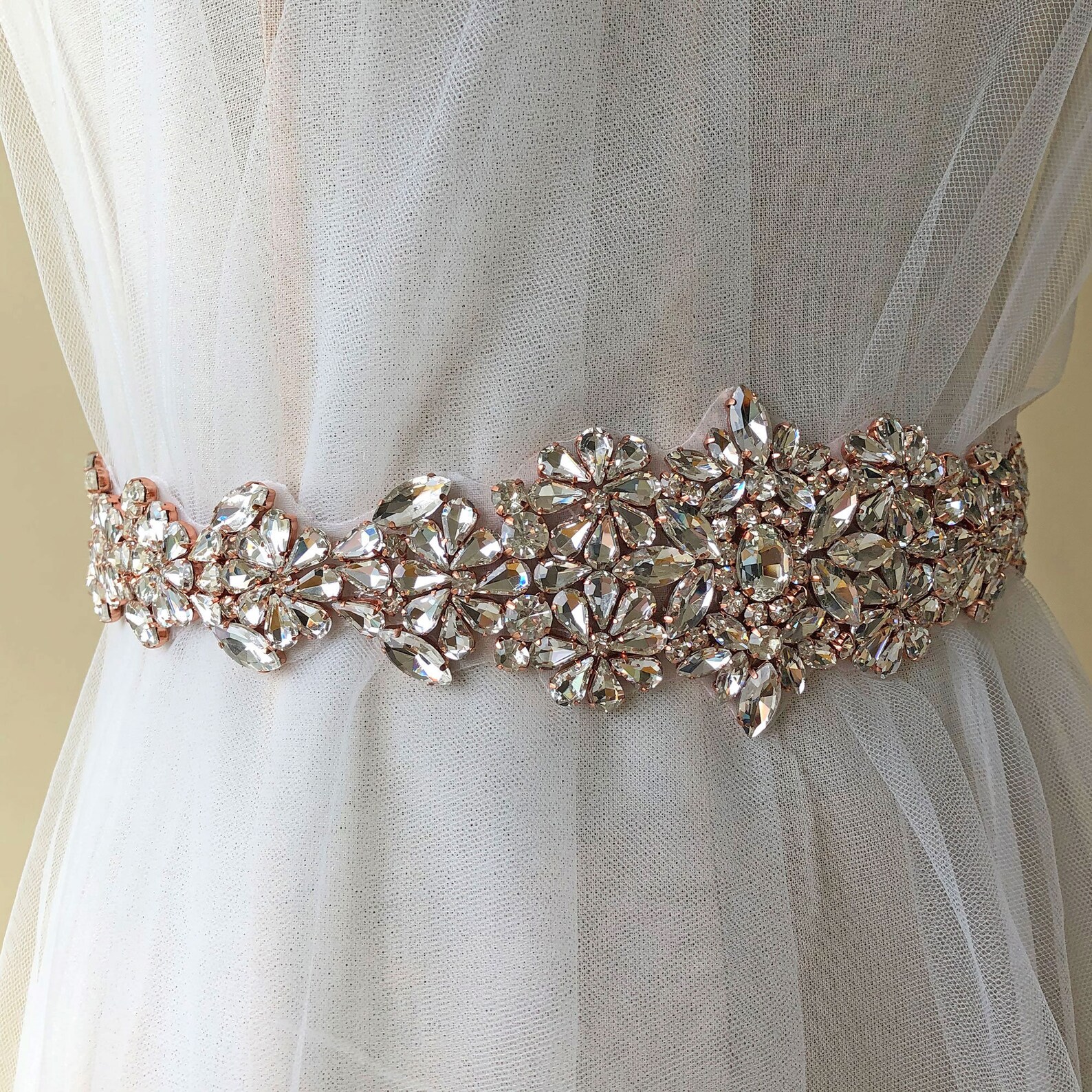 Sparkling Rose Gold Rhinestone Sash Belt Applique Iron on Crystal ...