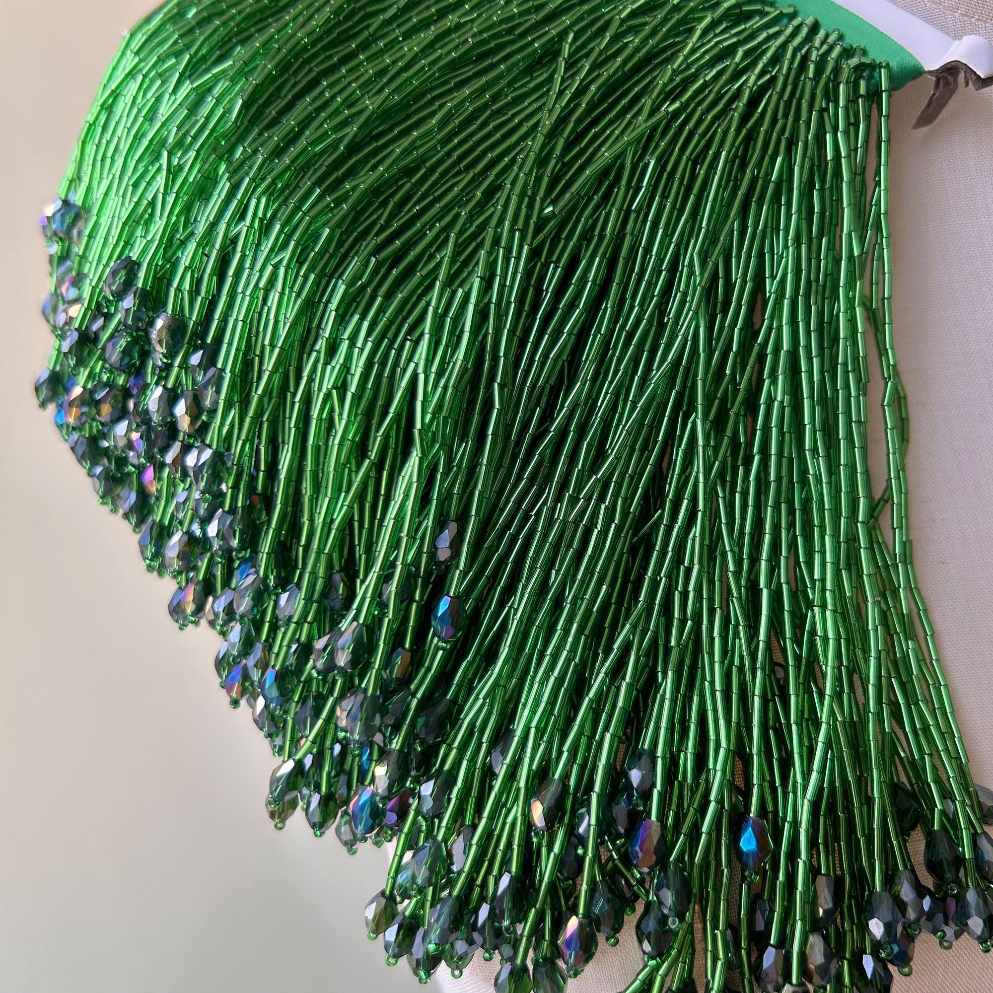 Green Beaded Fringe Trim Heavy Tassel Drips Beads Trimming for Carnival ...