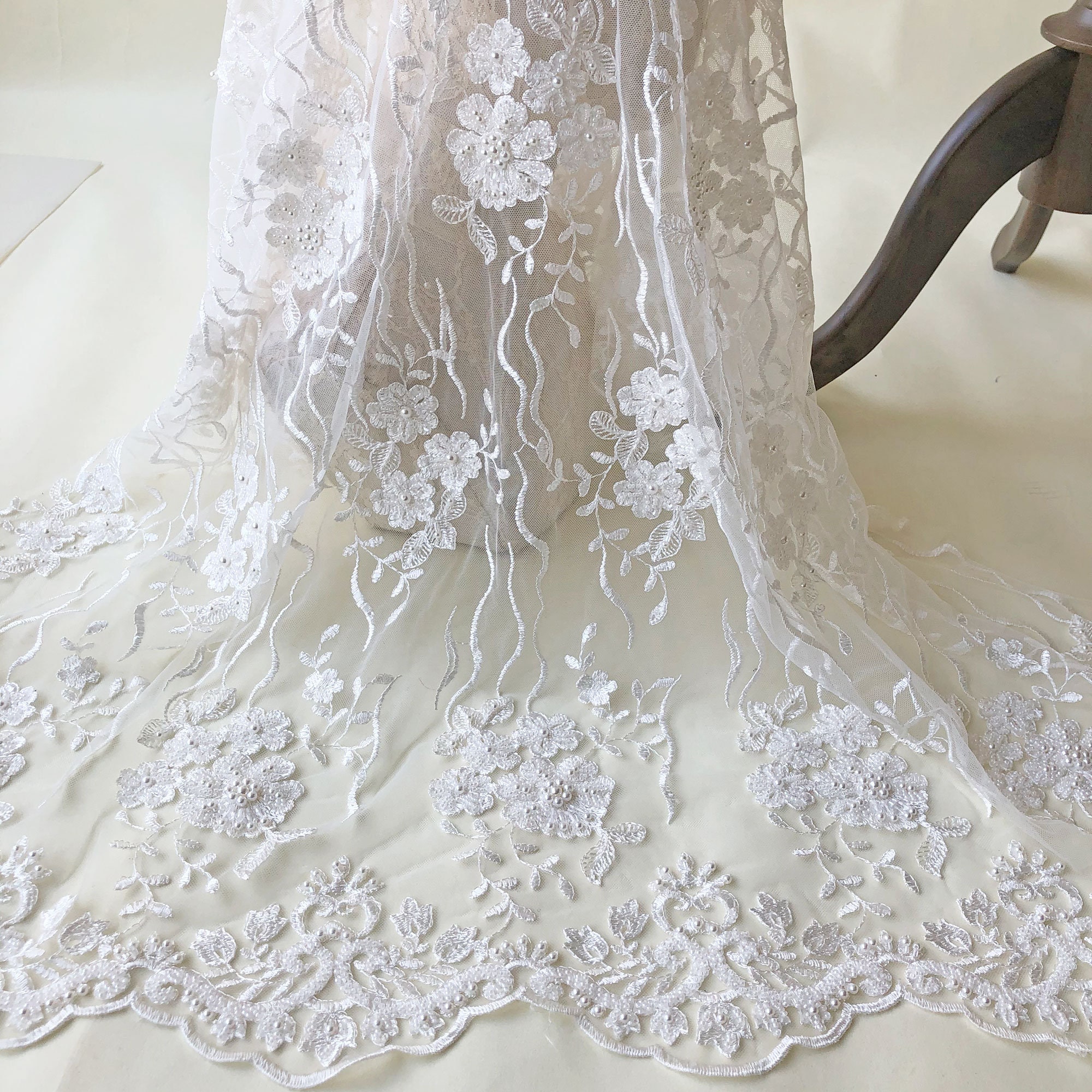 Stunning Bridal Dress Lace Fabric By The Yard Beaded Etsy