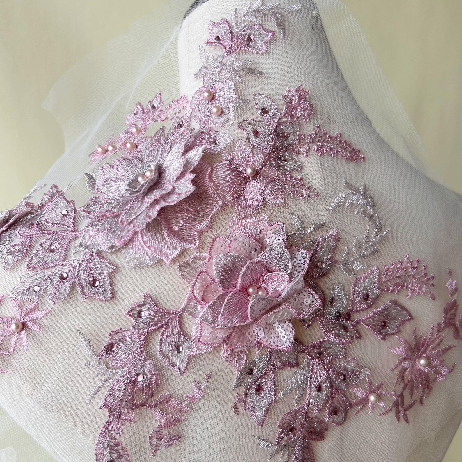 3D Flower Lace Patch Beaded Sequined Embroidery Lace Bodice DIY ...