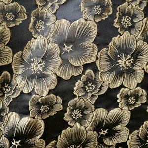Golden Flower Jacquard Fabric Embossed Bloom Textured Fabric for Party ...