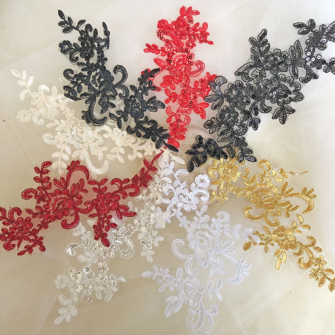 2 Pairs Corded Flower Applique Embroidery Lace Patch Wedding ...
