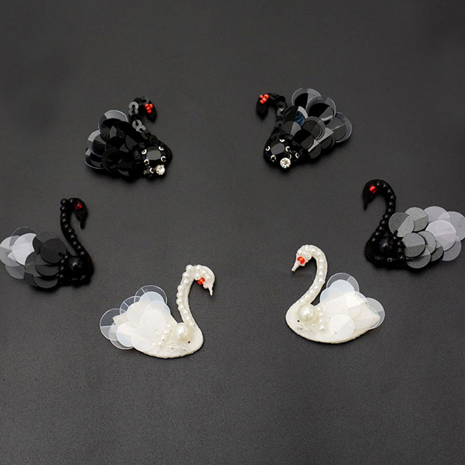 Couples Swan Applique Mirror Pair Beaded Birds Patch for DIY Craft ...