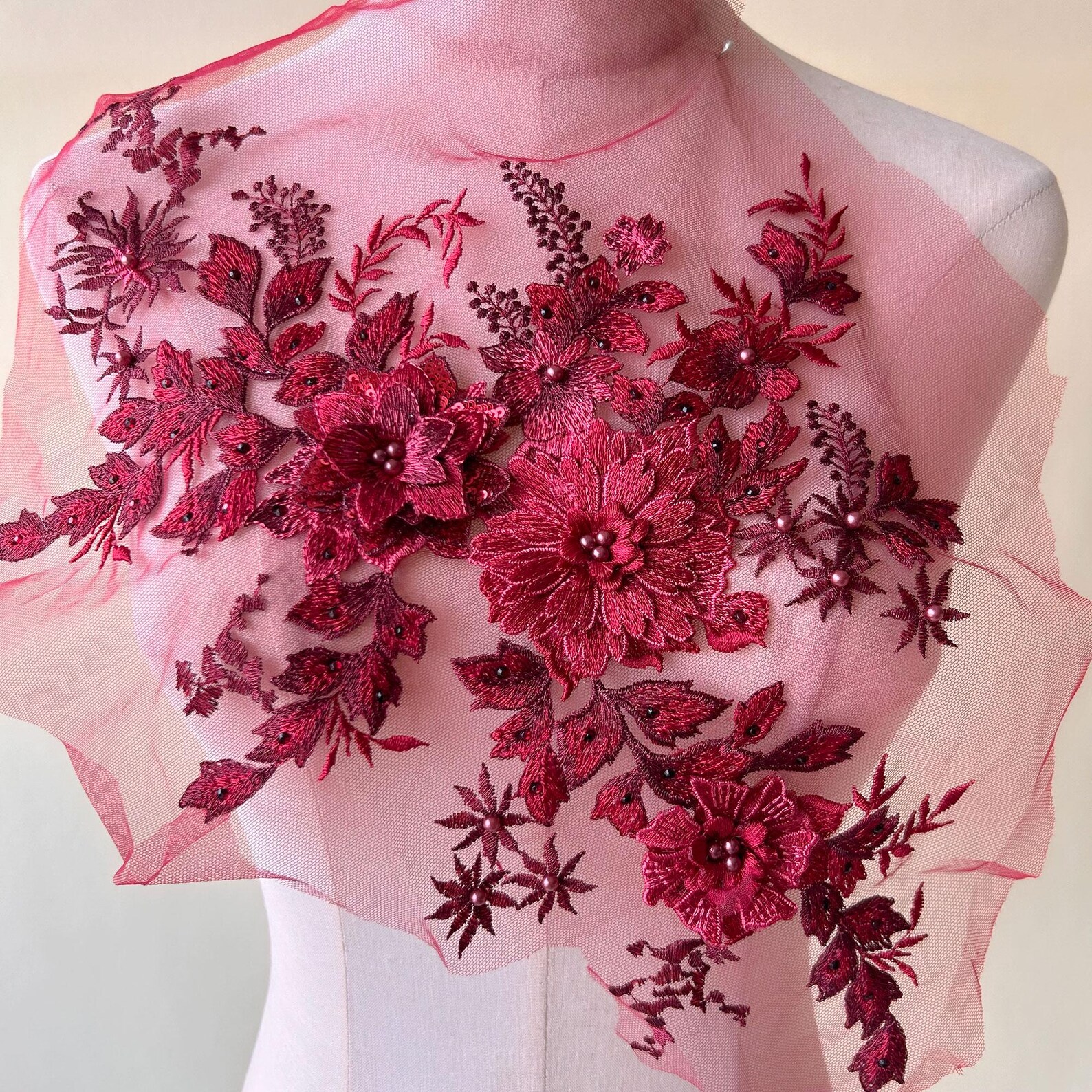 3D Flower Lace Patch Beaded Sequined Embroidery Lace Bodice DIY ...