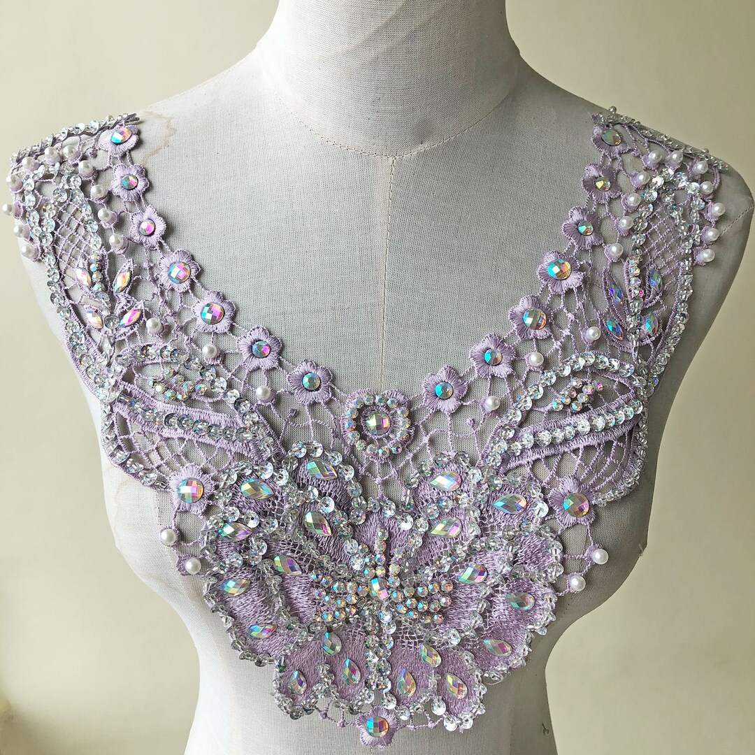 Colorful Beaded Costumes Neckline Trims AB Stone Collar Applique Patch ...