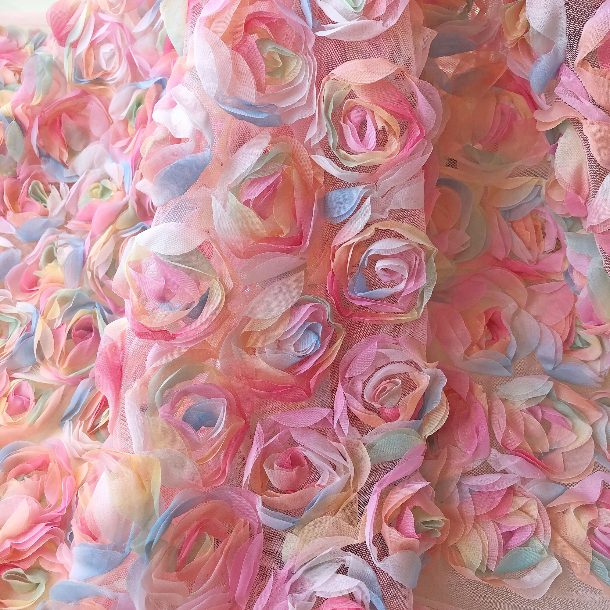 Colorful 3D Rose Lace Fabric by Yard Delicate Rosttee Lace | Etsy