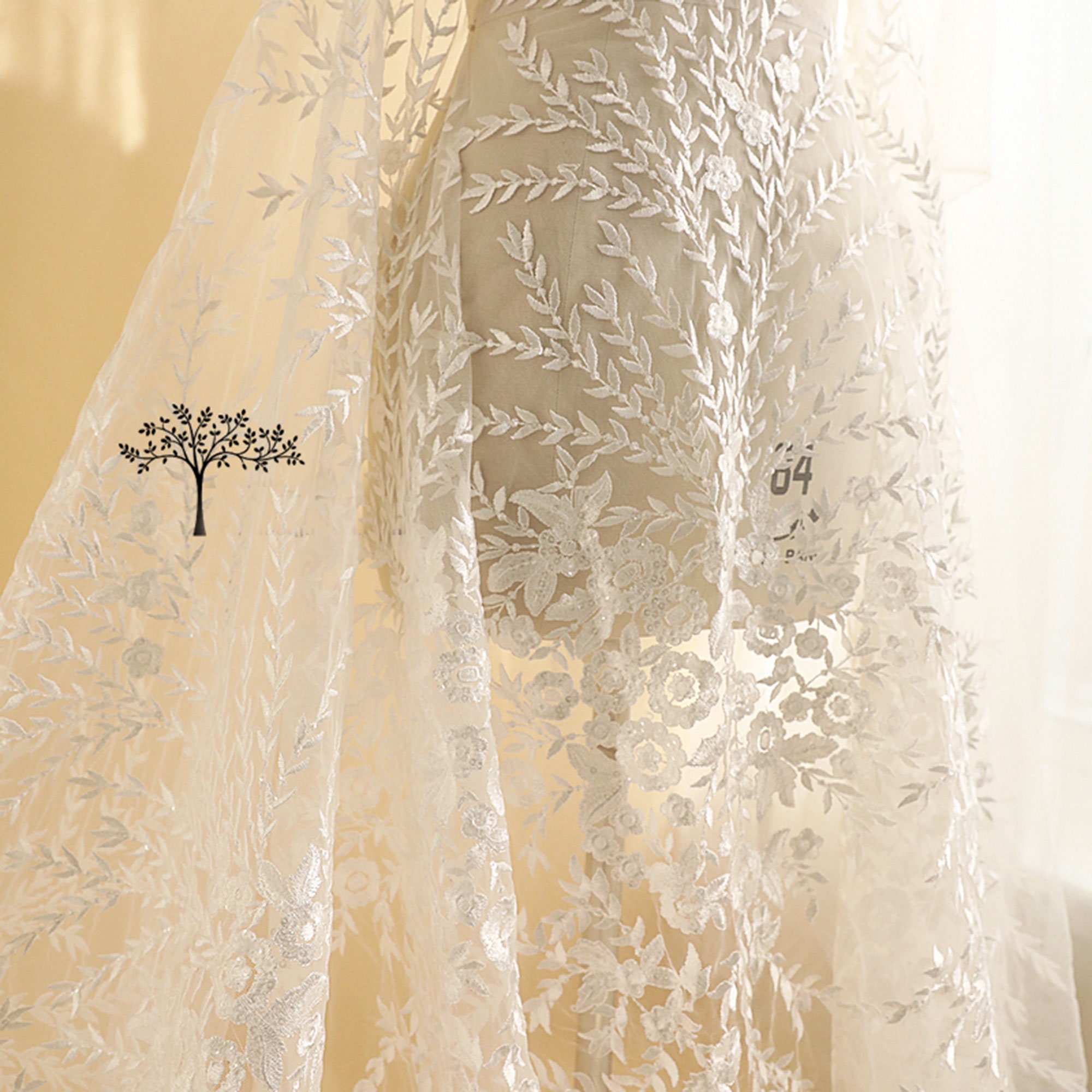 Delicate Wedding Dress Lace fabric By yard Off-White | Etsy