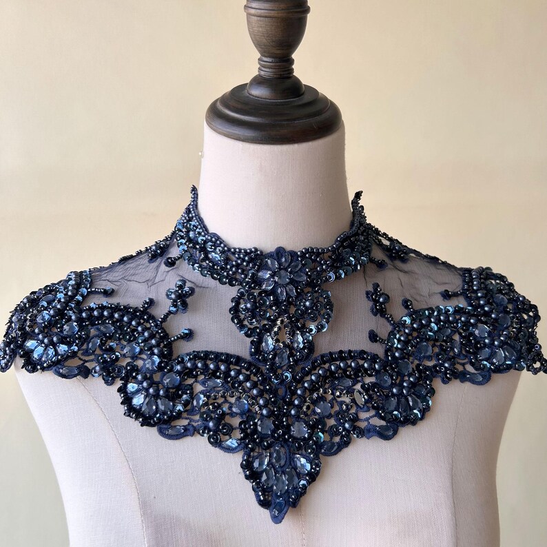 Beaded Neckline Rhinestone Shoulder Applique Patch Costumes Accessories ...