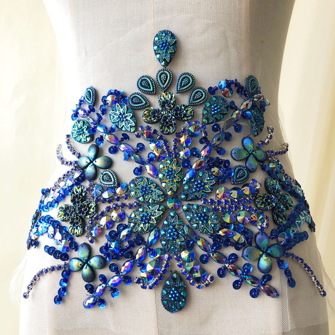 Colorful Stones Applique Beaded Dress Belt Patch Exotic Applique for ...