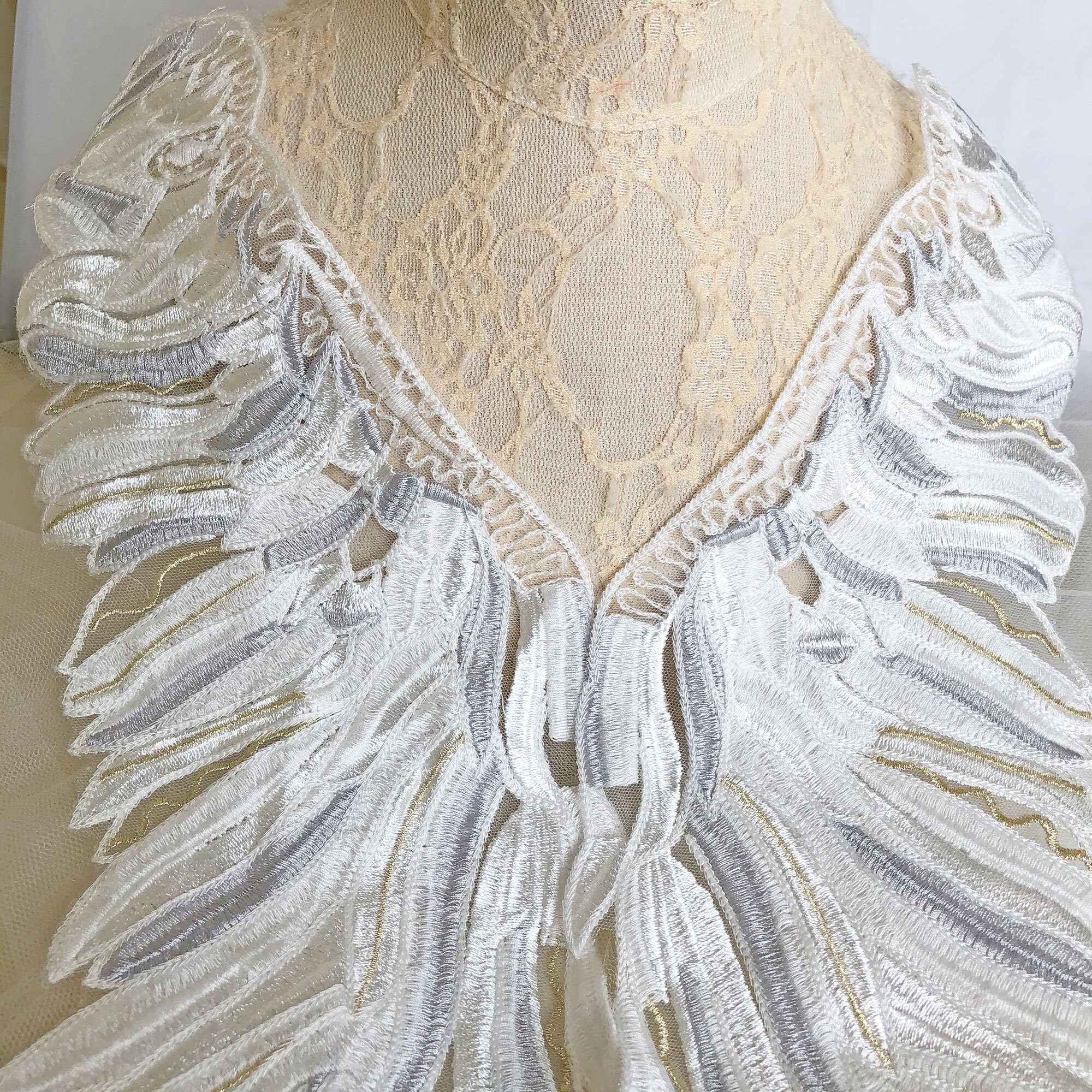 Silver White Angel Wings Lace Applique Mirror Pair Embroidery Patch for ...