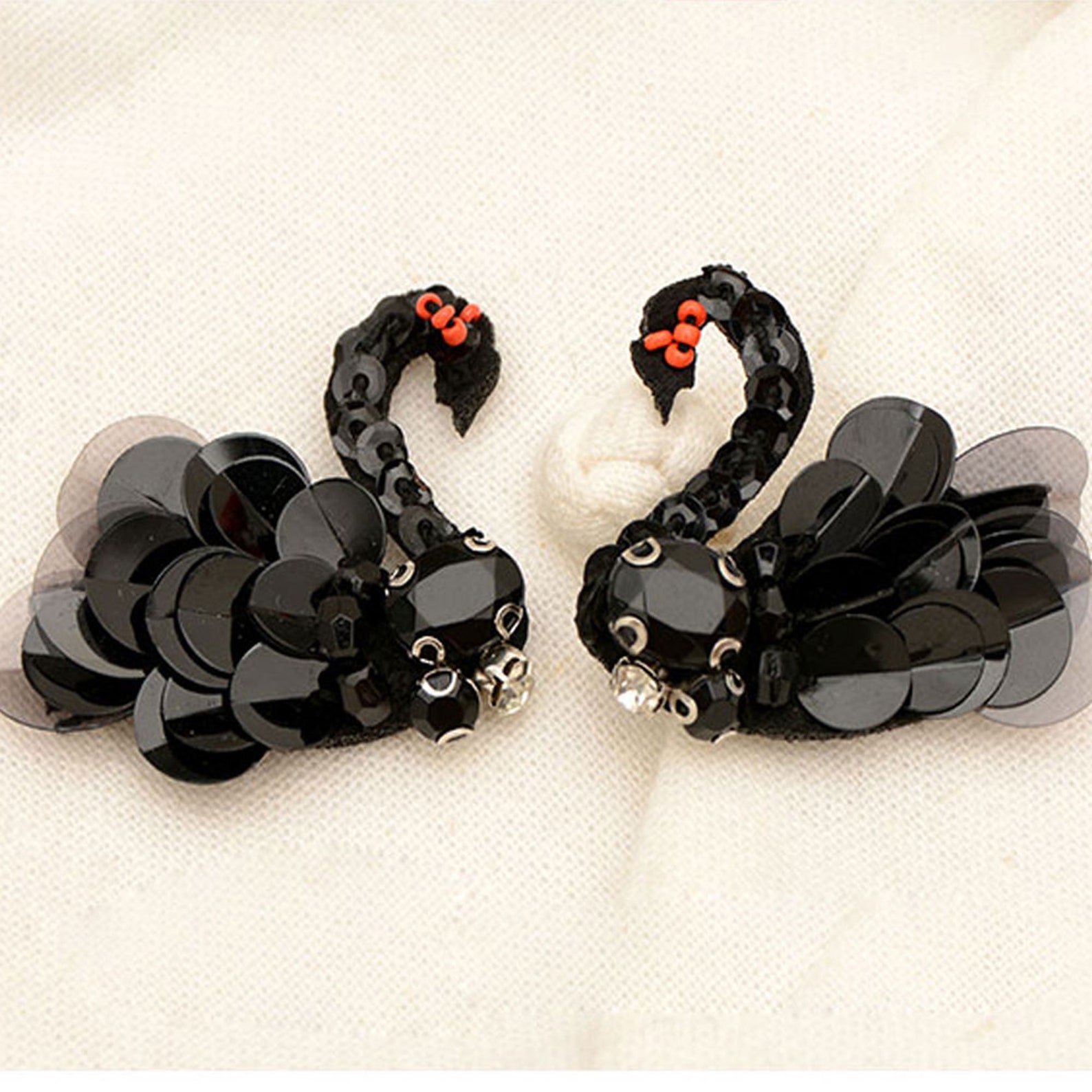 Couples Swan Applique Mirror Pair Beaded Birds Patch for DIY Craft ...