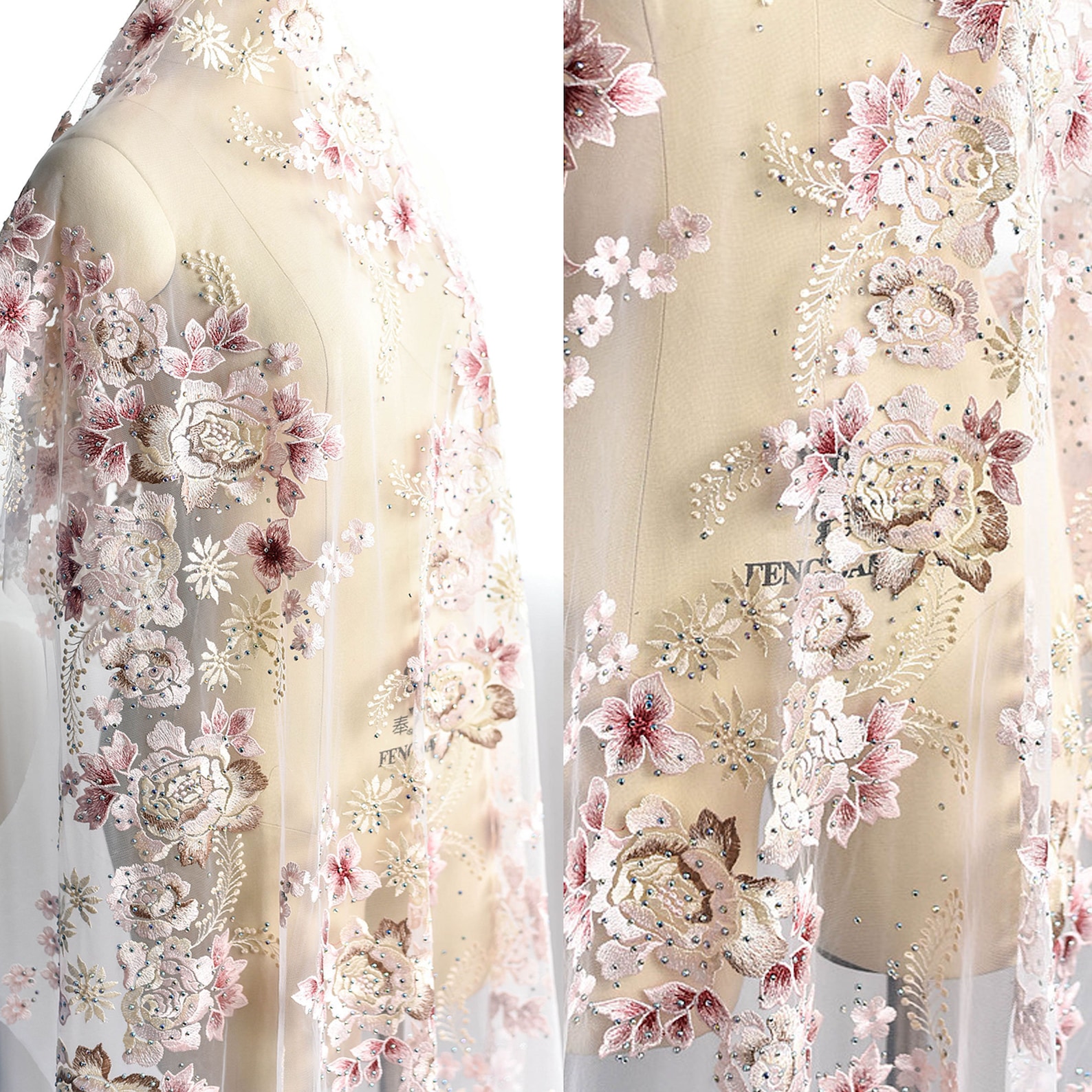 Exquisite Colorful Rhinestone Lace Tulle Fabric by the Yard Rustic ...