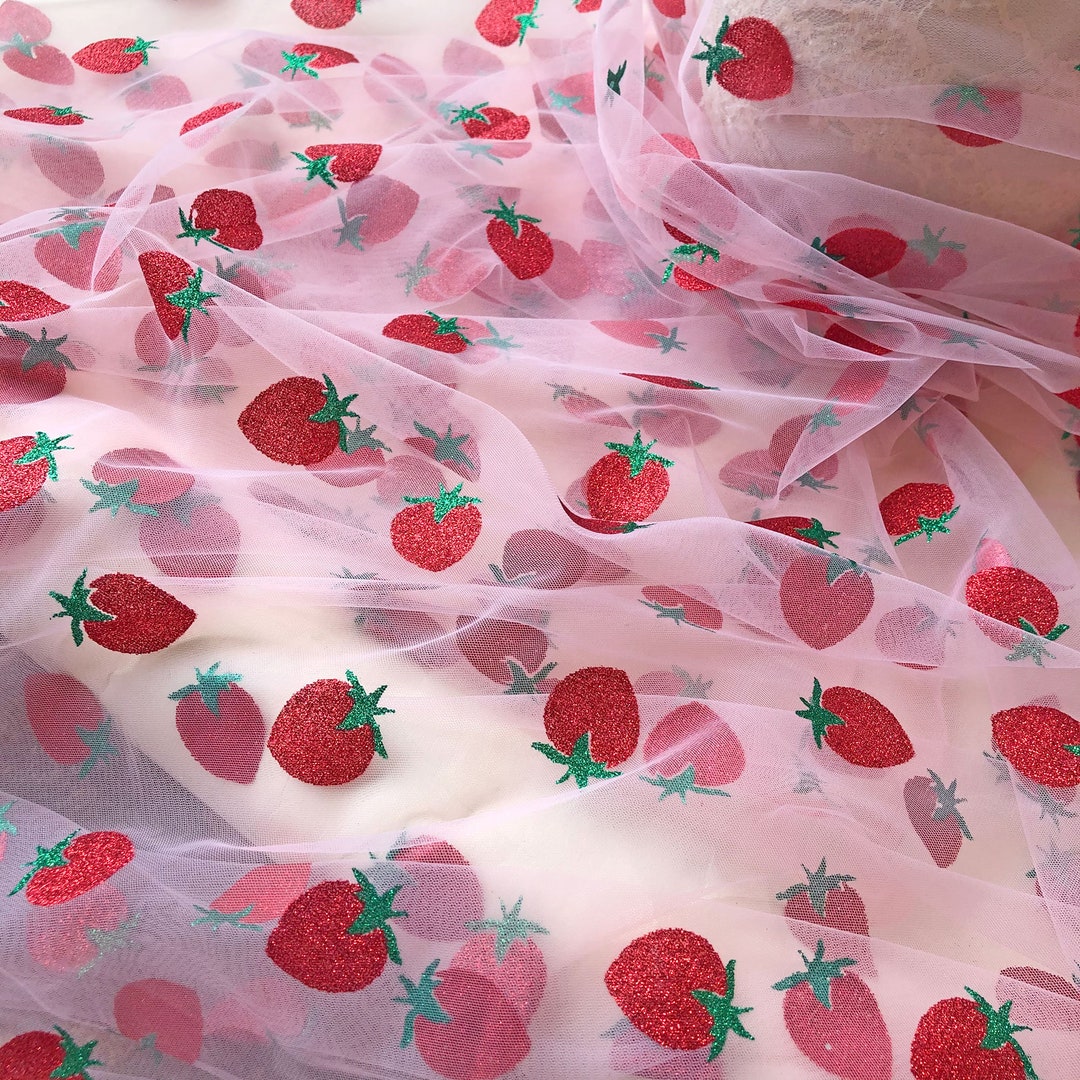 Strawberry Lace Fabric Glittering Strawberry Lace Tulle for Strawberry ...