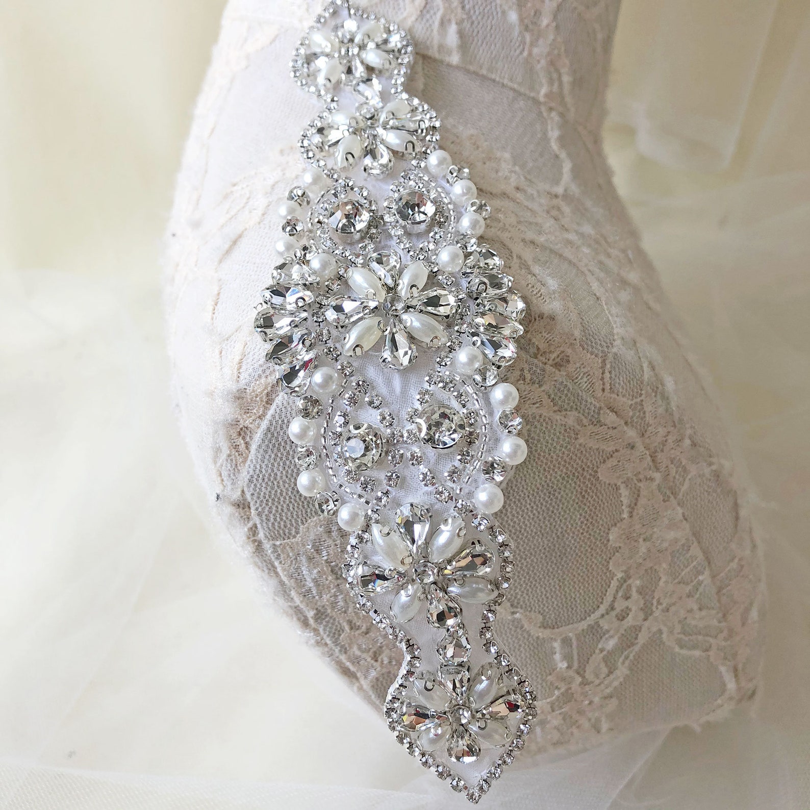 Bling Rhinestone Pearl Applique Iron on Crystal Beaded | Etsy