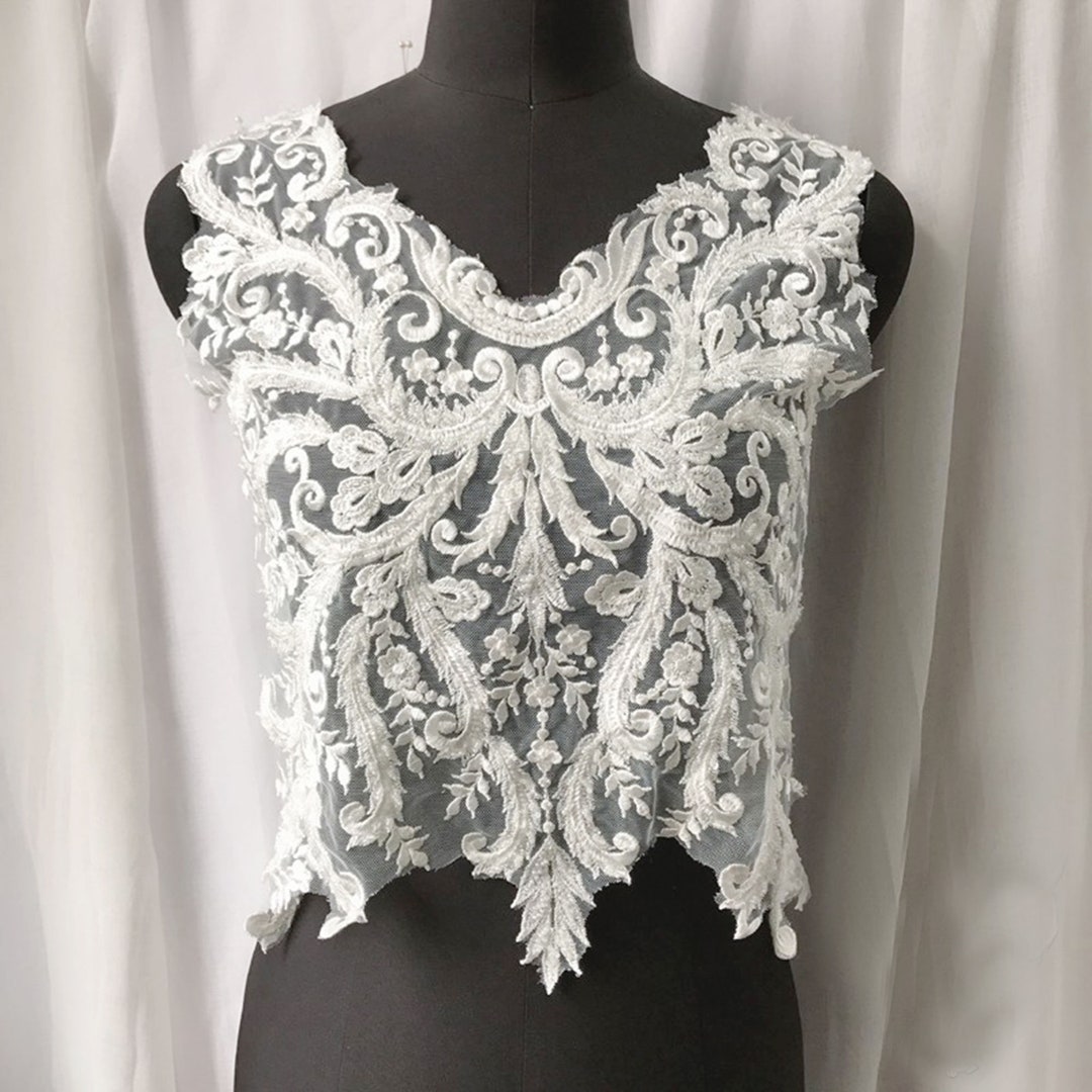 Beaded Flower Lace Bodice Patch Couture Wedding Lace Patch Off-white ...
