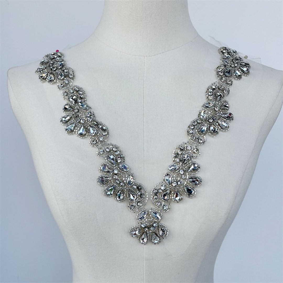 Sparkling Collar Rhinestone Neckline Applique Wedding Dress Neckline ...