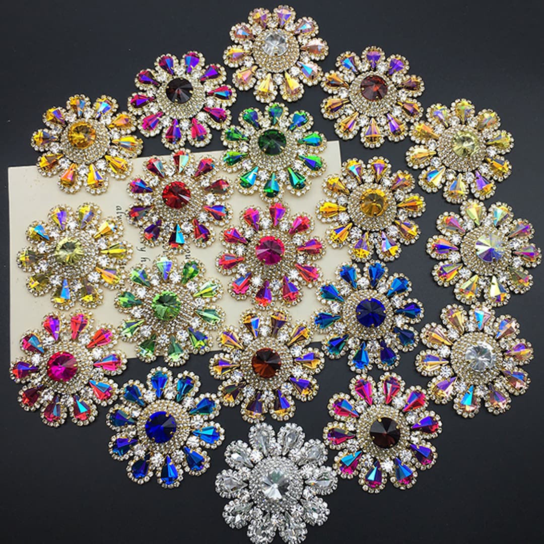 AB Colored Stone Flower Rhinestone Crystal Applique Sparkling ...
