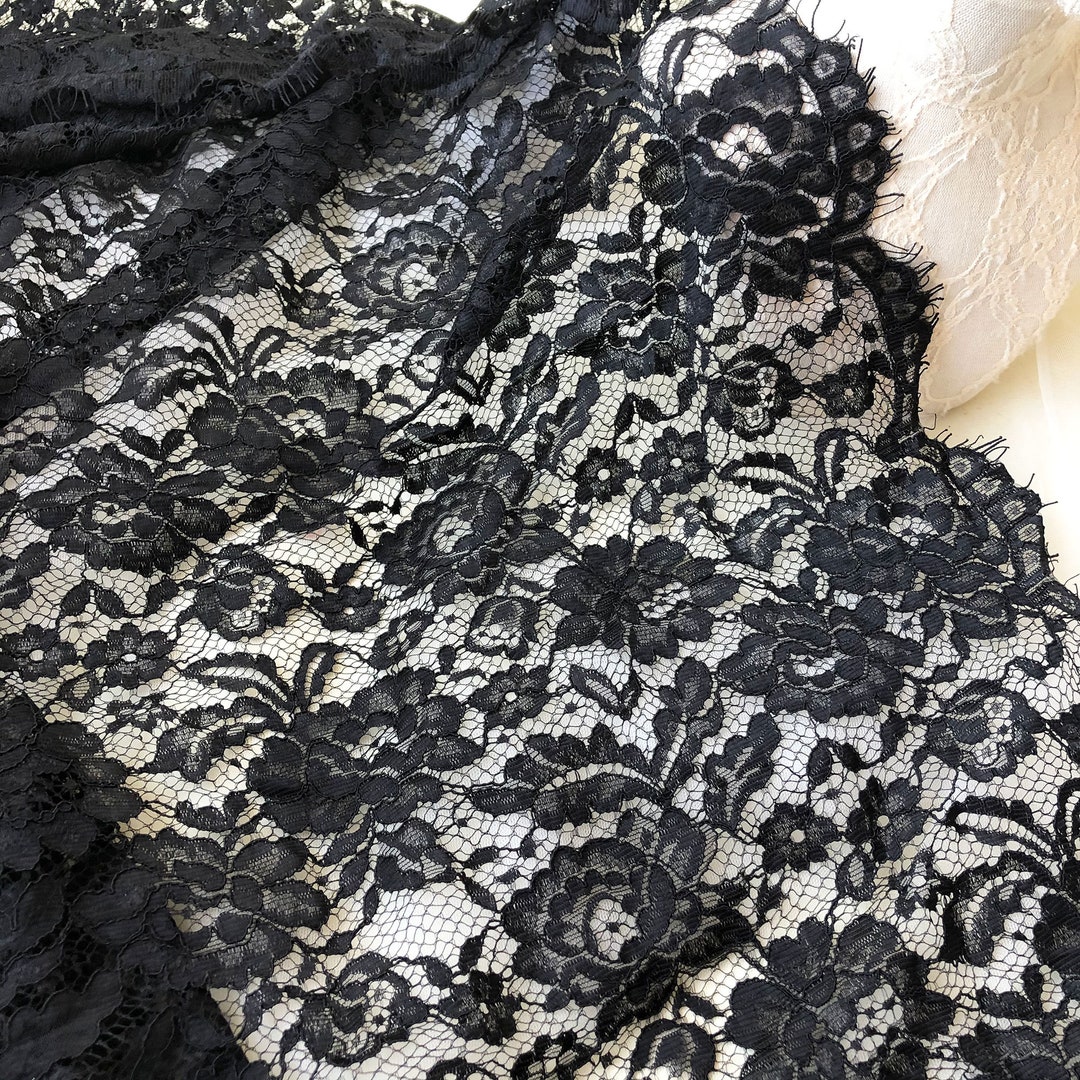 Corded Flower Black Lace Party Costumes Lace Alencon Fabric Tulle ...