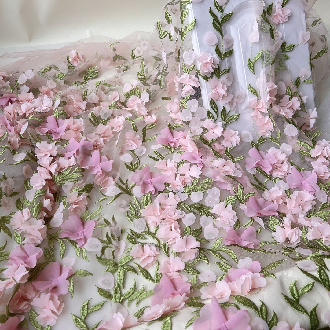 Lime Green Leaf Lace Fabric Embroidery 3D Colorful Floral Lace Tulle ...