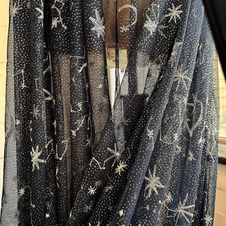 Star Moon Lace Fabric Celestial Costume Lace Overlay Silver Embroidery ...