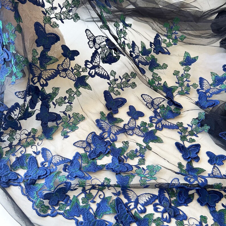 Butterfly Lace Fabric by the Yard Butterfly Lace Dark Blue - Etsy
