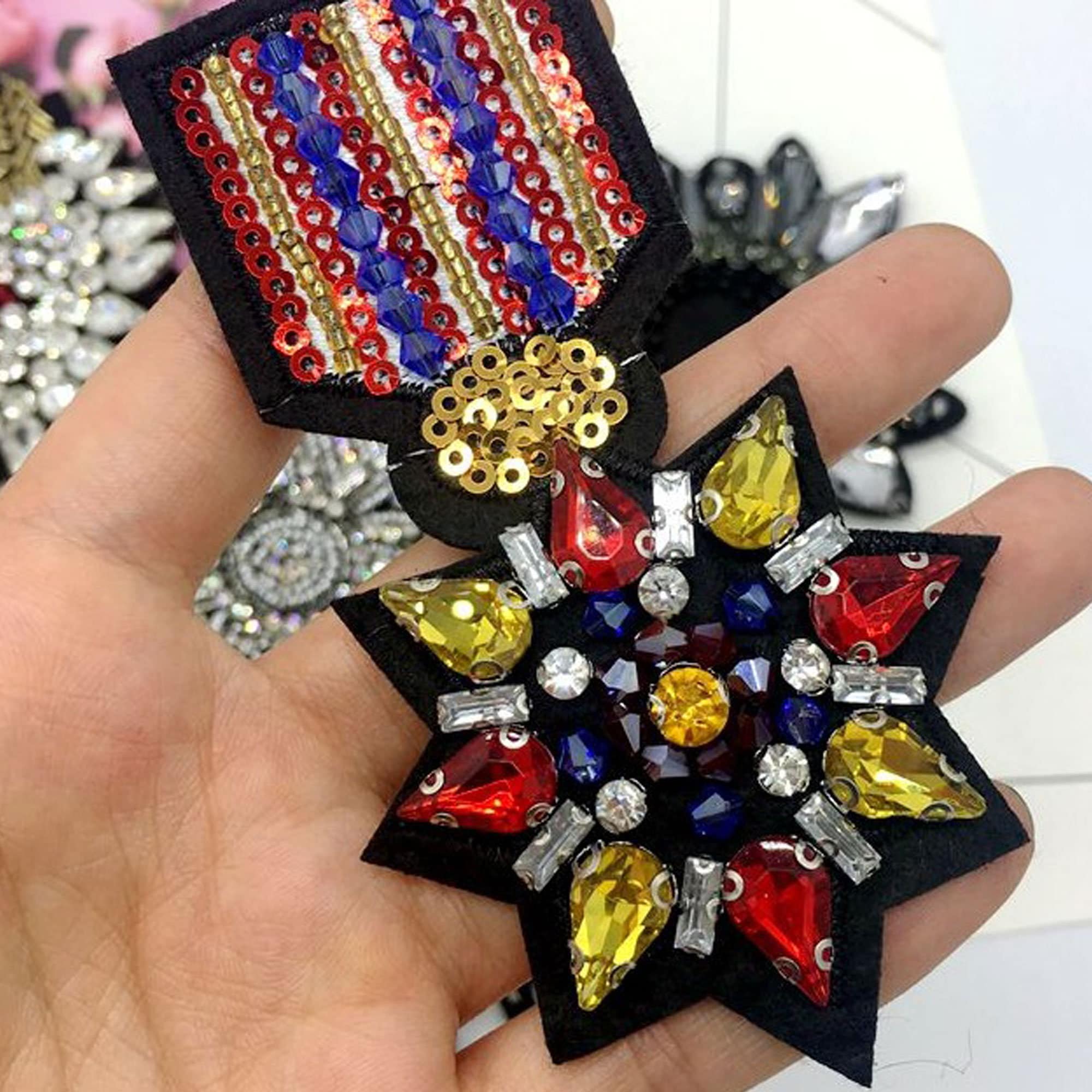 Bling Beaded Shield Badge Motif Rhinestone Shoulder Epaulette - Etsy