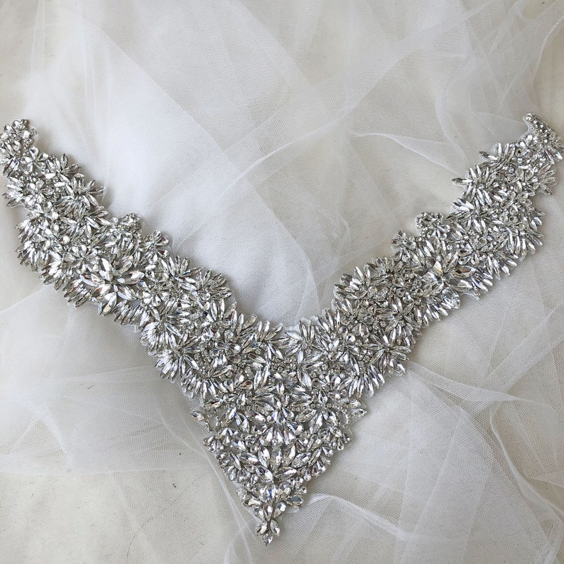 Sparkling Rhinestone Neckline Applique V-neck Crystal Diamante - Etsy