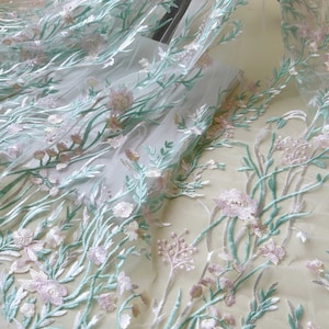 Green Leaf Lace Fabric Assorted Color Floral Lace Embroidery Tulle for ...
