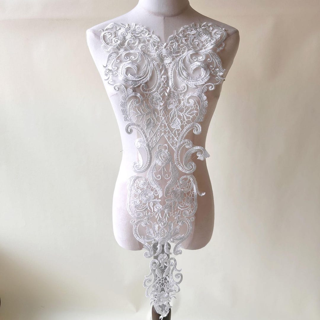 Off-white Lace Applique Transparent Sequined Embroidery Flower Patch ...