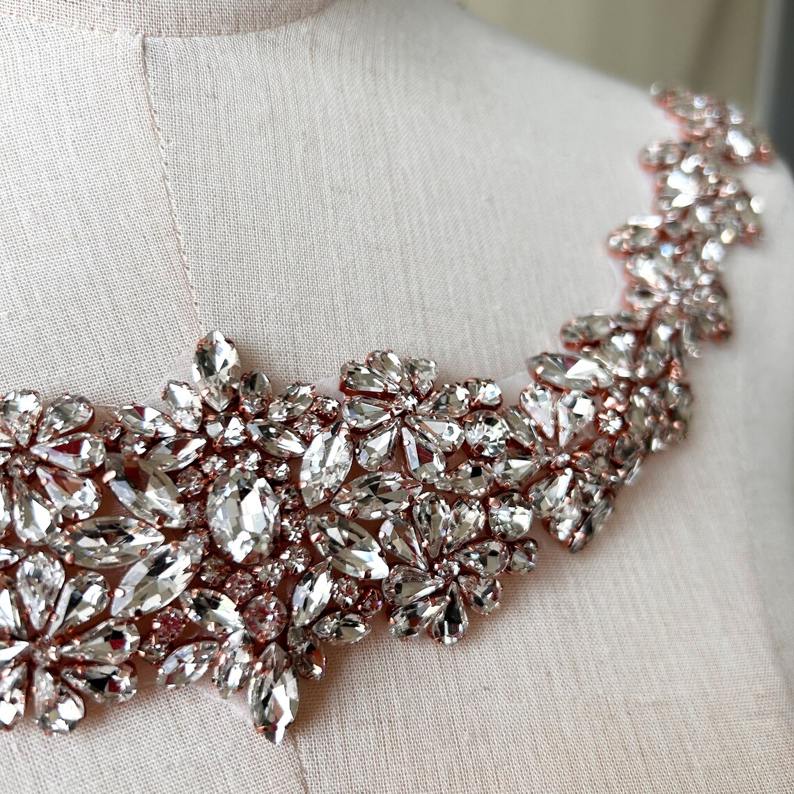 Sparkling Rose Gold Rhinestone Sash Belt Applique Iron on Crystal ...