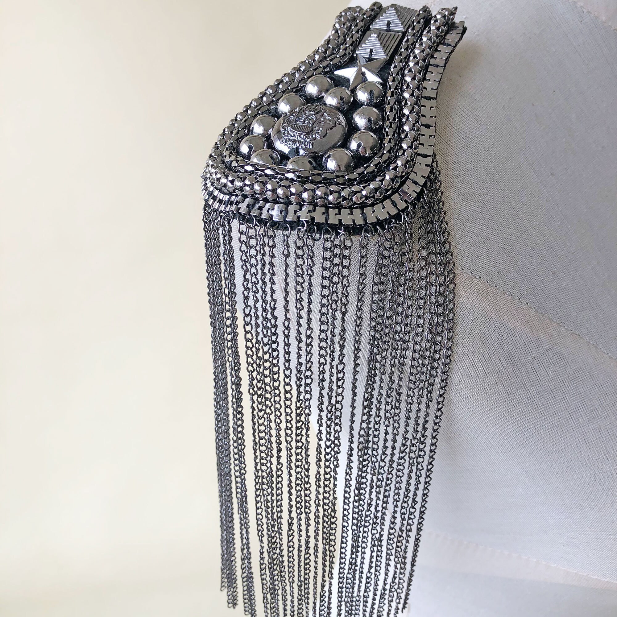 Punk Costume Uniform Shoulder Badge Mirror Pair Metal Tassel Chain ...