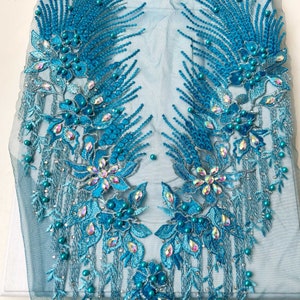 Blue Deep V Beaded Applique Costumes Bodice Trim Embroidery Floral Lace ...