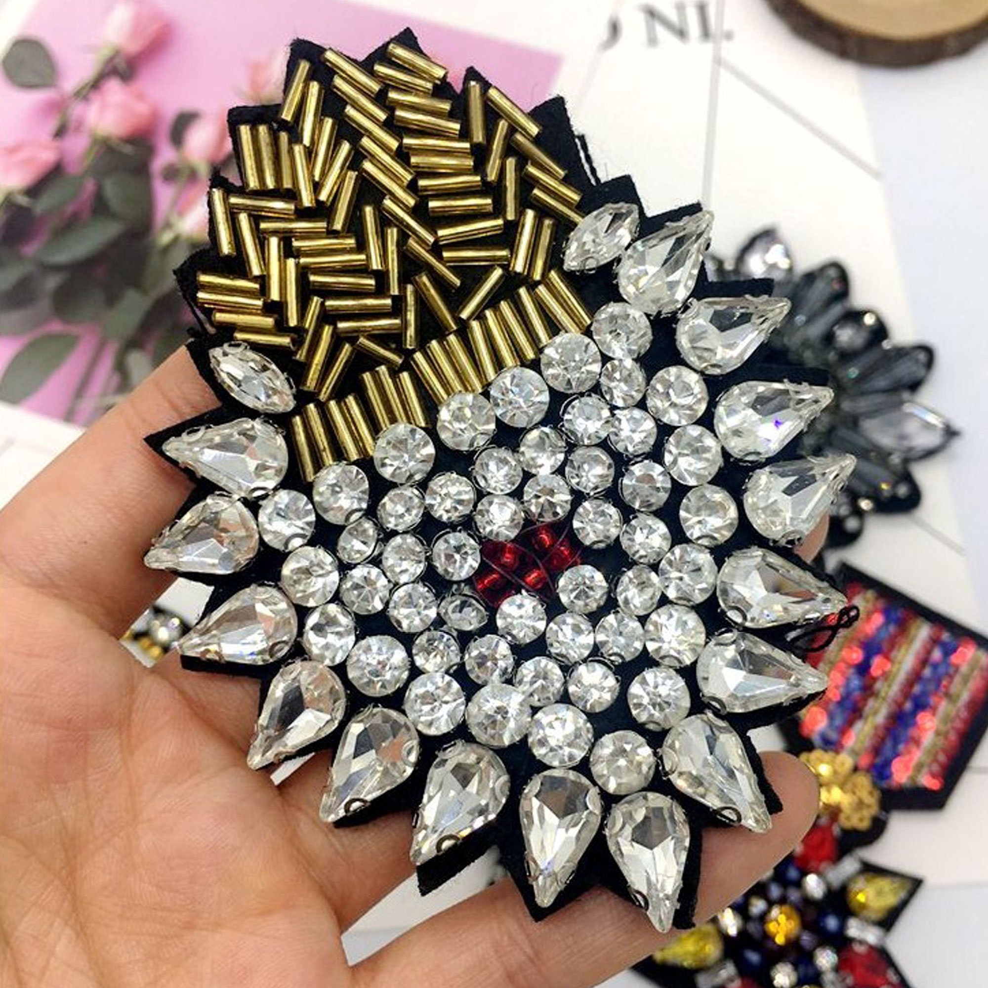 Bling Beaded Shield Badge Motif Rhinestone Shoulder Epaulette - Etsy