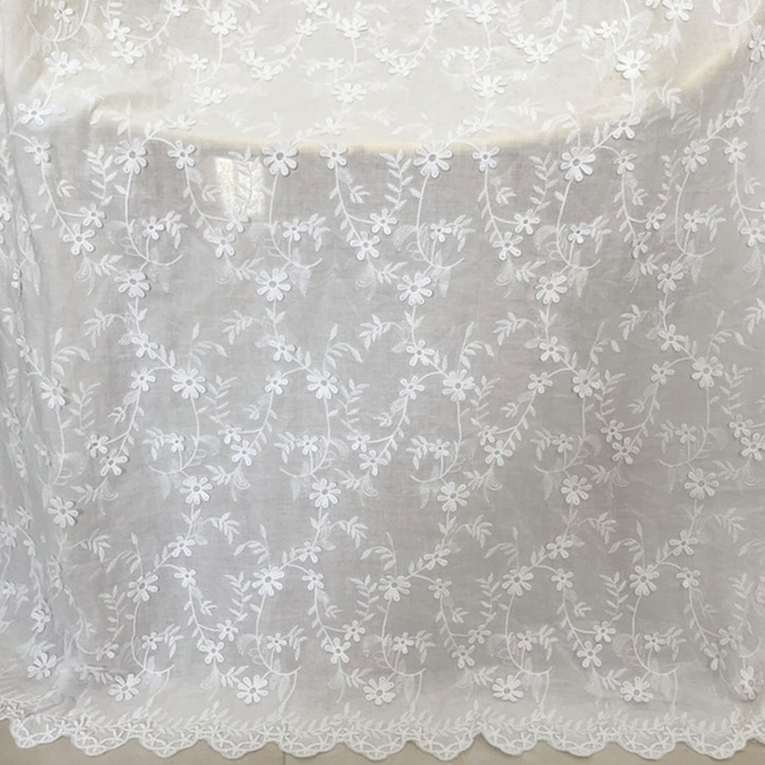 Cotton Fabric by the Yard Scalloped Edge Flower Fabric Overlay Delicate ...