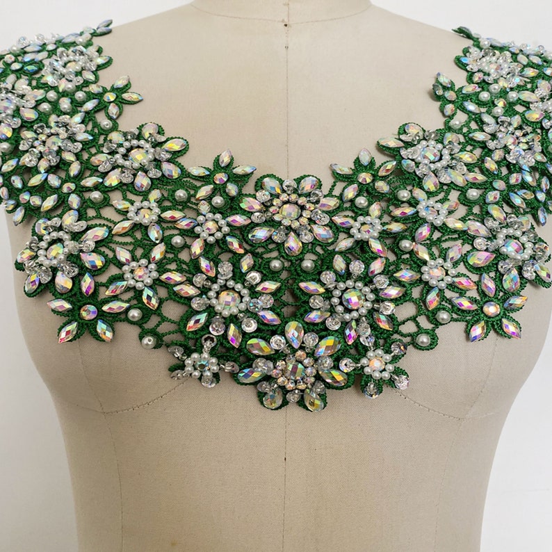 Rhinestone Neckline Trims Ballgown Bodice Applique Colorful Beaded ...