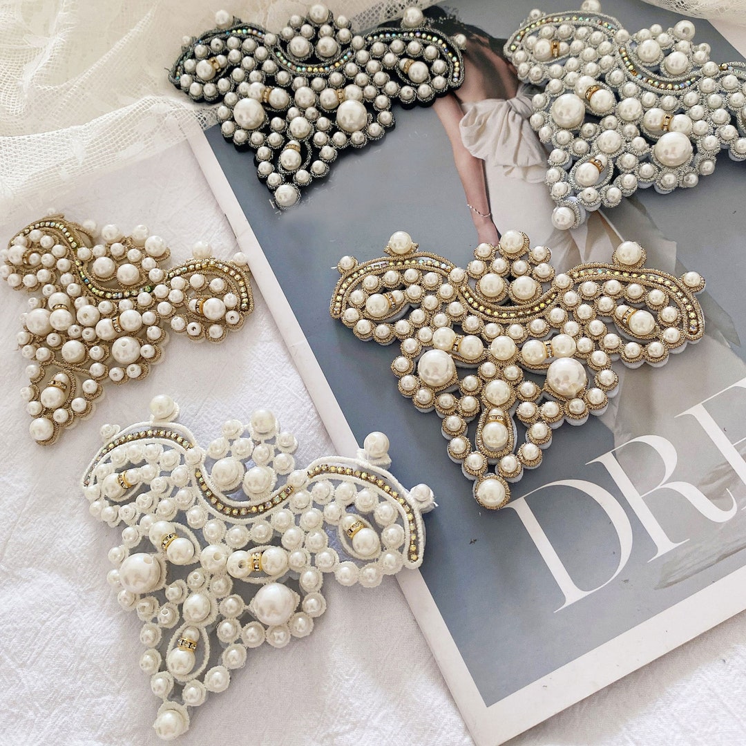 Pearl Flat Applique Beaded Patch Party Shoes Embellishment Jacket Patch ...
