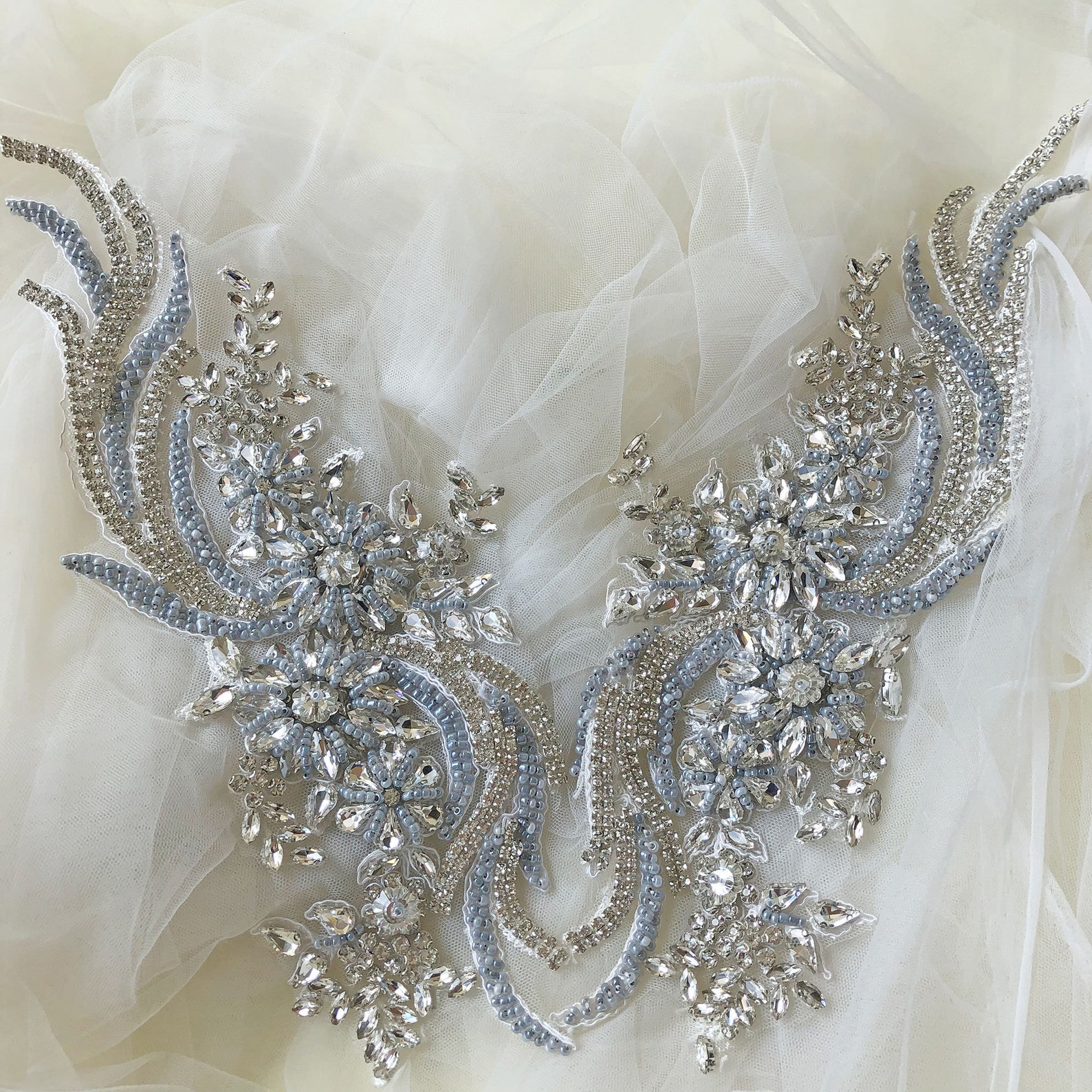 1 Pair Rhinestone Applique Pale Blue Beaded Crystal Patch - Etsy