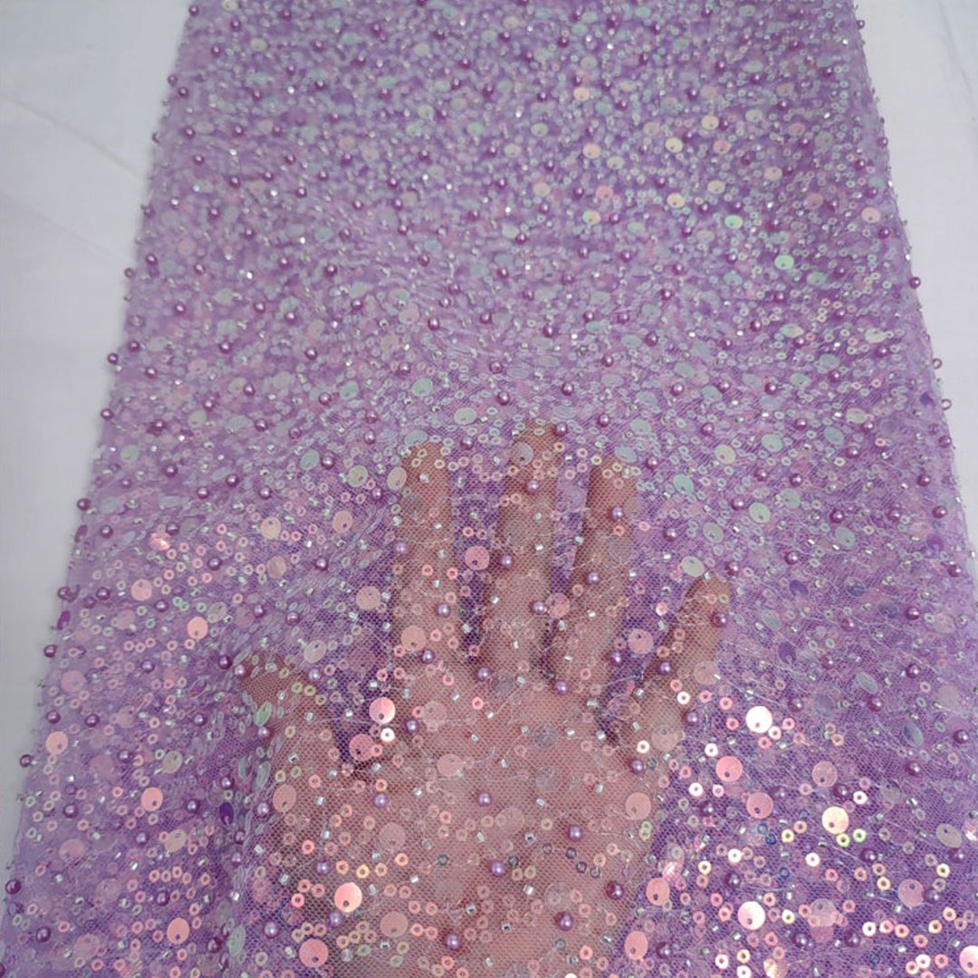 Lavender Lace Fabric Colourful Sequined Lace Mesh Iridescent Beaded ...