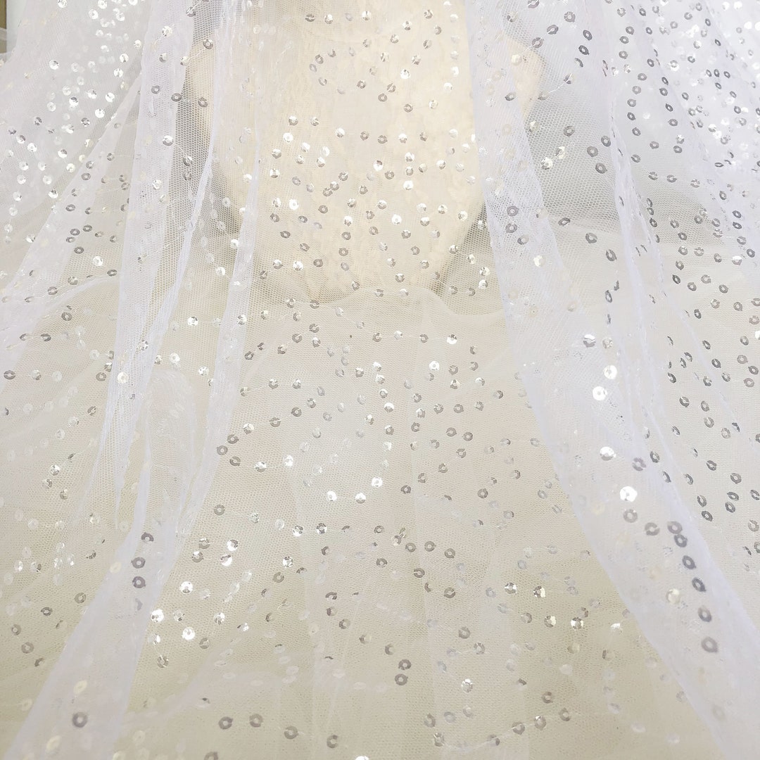 Silver Sequined Glitz on Mesh Fabric Sparkling Lace Fabric by the Yard ...