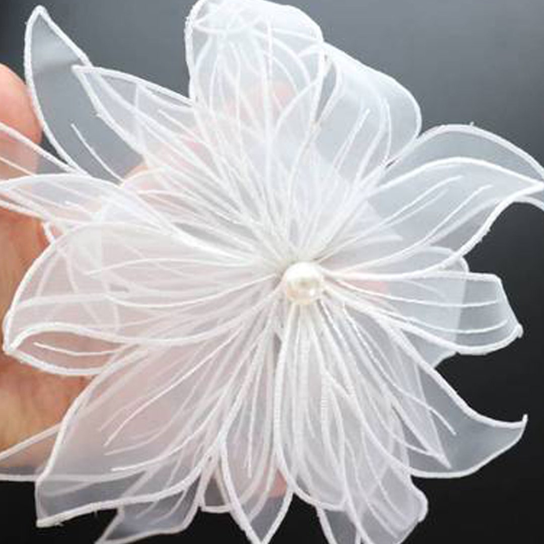 Chiffon Flower Motif Applique 3D Flower Patch Beaded Sewing Accessories ...