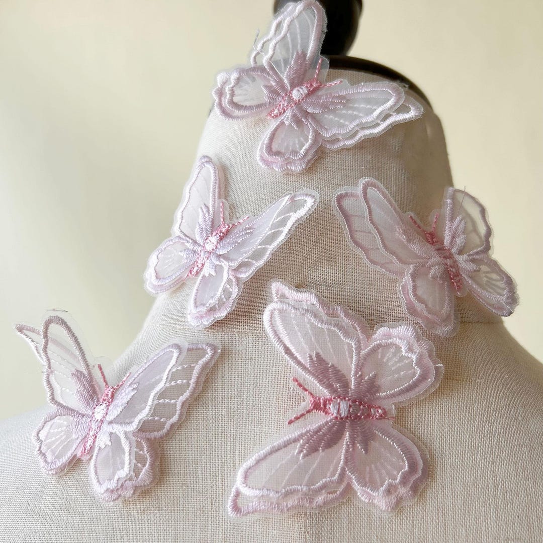 10 Pcs Pink Butterfly Applique Organza Embroidery Butterfly Patch for ...