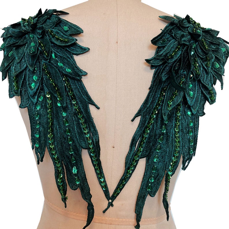 Mirror Pair Wings Shoulder Embellished Applique Colorful Beaded Patch ...