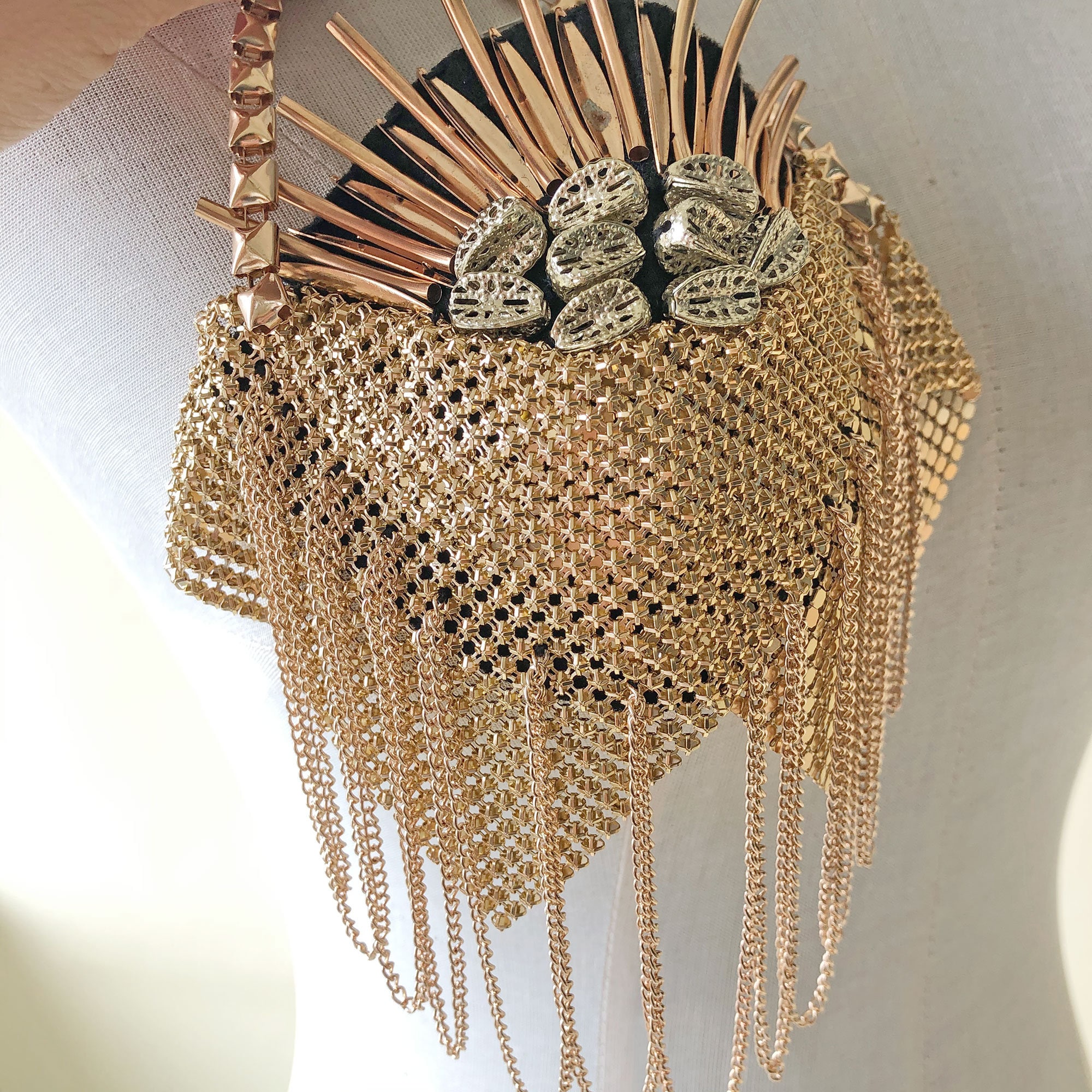 Golden Costume Uniform Shoulder Badge Mirror Pair Beaded Metal - Etsy